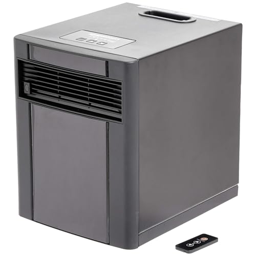 Amazon Basics Portable Space Heater, With Remote Control, Adjustable Thermostat, LED display, Energy-Saving ECO-Smart Setting, 1500W, Black, 11.4"D x 14.5"W x 14.7"H