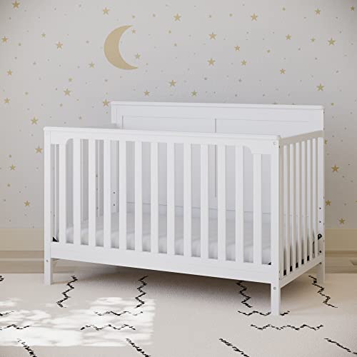 Storkcraft Alpine 5-in-1 Convertible Crib (White) β GREENGUARD Gold Certified, Converts to Toddler Bed and Full-Size Bed, Fits Standard Full-Size Crib Mattress, Adjustable Mattress Support Base