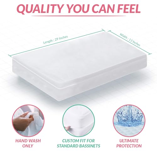 Bassinet Waterproof Mattress Protector - Size 13x29, (Water Repellent Vinyl Backing)