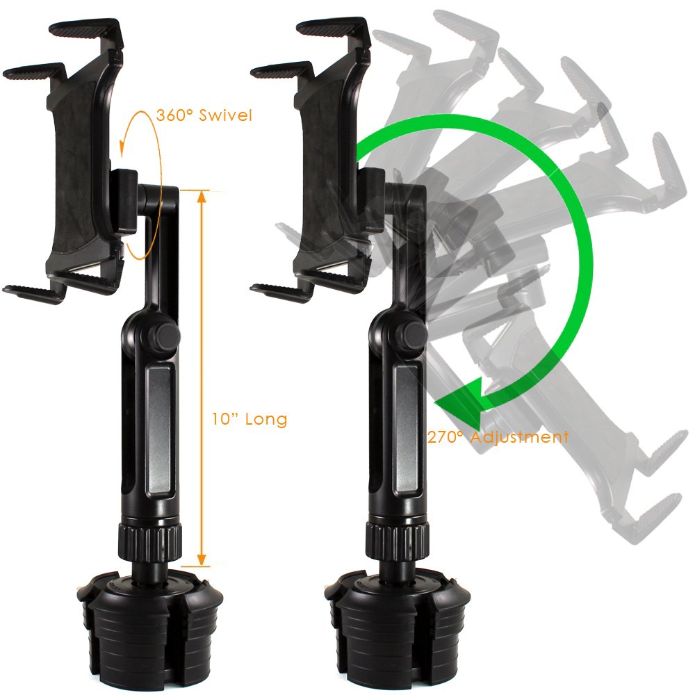 ChargerCity Xtreme Tablet Drinks Beverage Cup Holder Mount w/10inch Long Arm & 360º Swivel Adjust for All 7"-12" Screen Tablet Like iPad PRO Air Mini Galaxy Tab Surface Pro/Book