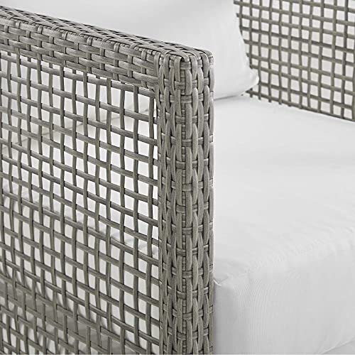 Modway Aura Wicker Rattan Outdoor Patio Arm Chair with Cushions in Gray White