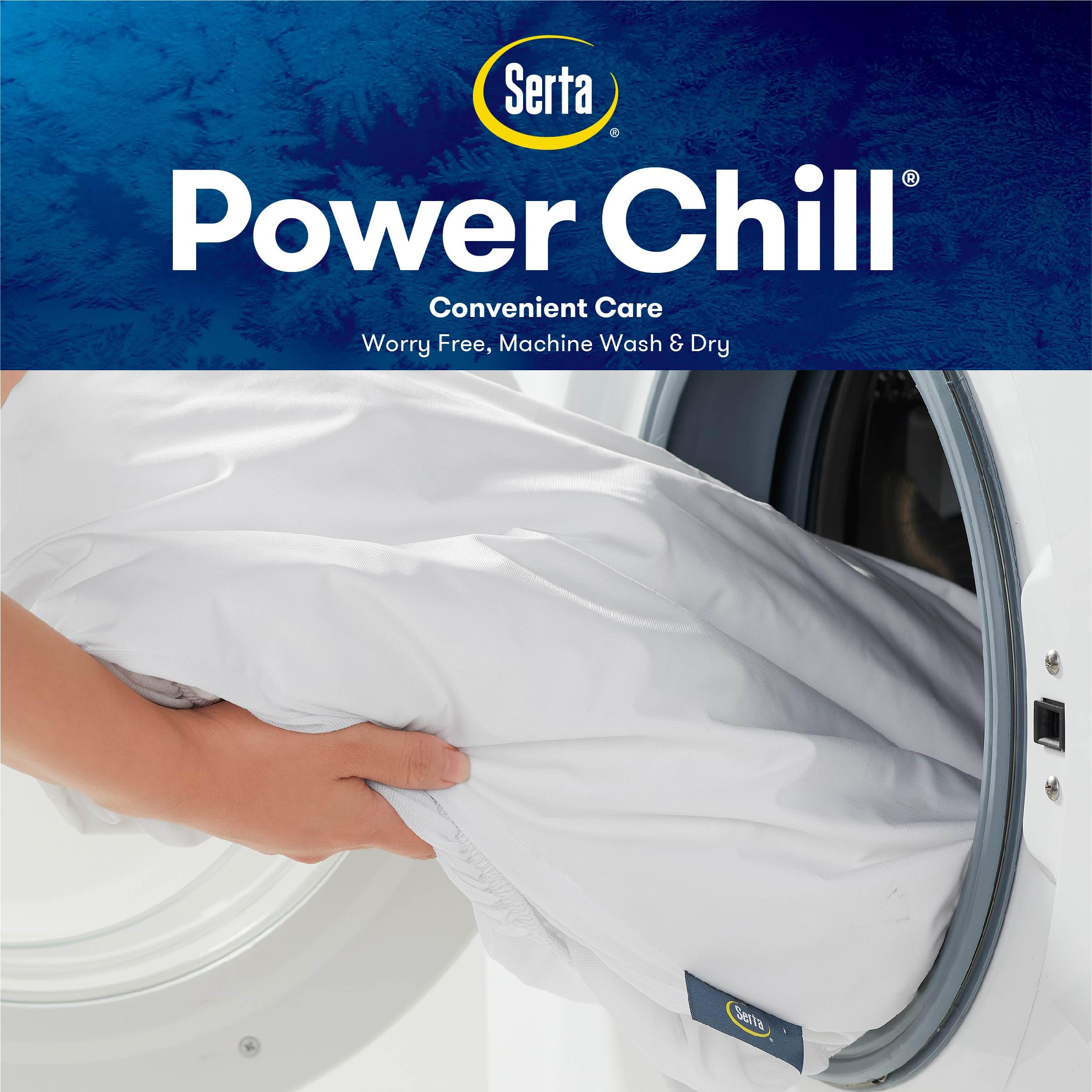 Serta Power Chill Cooling Full Mattress Pad, Elastic Fitted Mattress Protector, Soft and Breathable Pillow Top Cover, 18" Deep Pockets for Secure Fit, Machine Washable, White