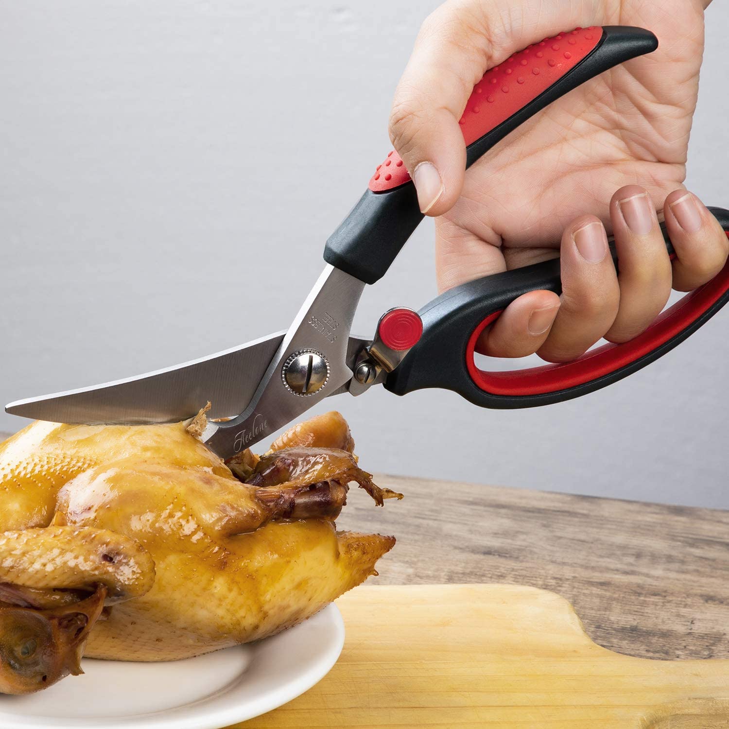 ACELONE Spring Loaded Poultry Shears - Heavy Duty Kitchen Chicken Shears With Anti-Slip Handle & Safety Lock - Poultry Scissors For Meat, Game, Chicken, Bone, Poultry & More.