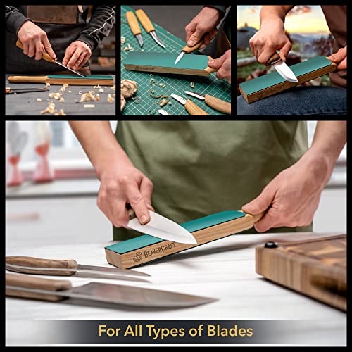 BeaverCraft LS6P1 Leather Strop Kit with Sharpening Polishing Compound 14" x 2" Knife Stropping Block & Honing Compound Knife Sharpener Leather Strop for Knife Sharpening Kit Stropping Leather