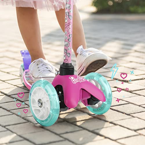 Barbie Self Balancing Kick Scooter with Light Up Wheels, Extra Wide Deck, 3 Wheel Platform, Foot Activated Brake, 75 lbs Limit, Kids & Toddlers Girls or Boys, for Ages 3 and Up
