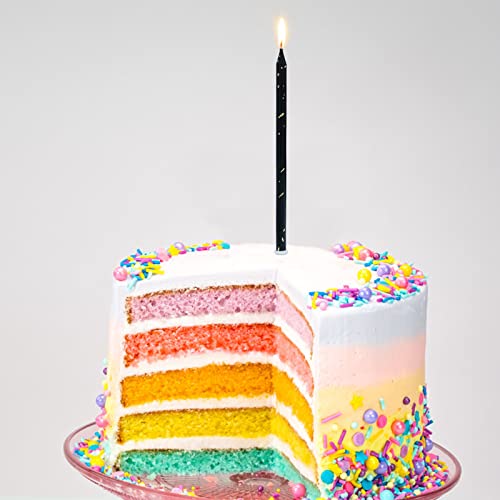Berkebun 24-Count Birthday Candles Long Thin Cake Candles Cupcake Candles Tall Candles with Holders for Birthday Wedding Anniversary Graduation Retirement Party Decoration (Black and White)