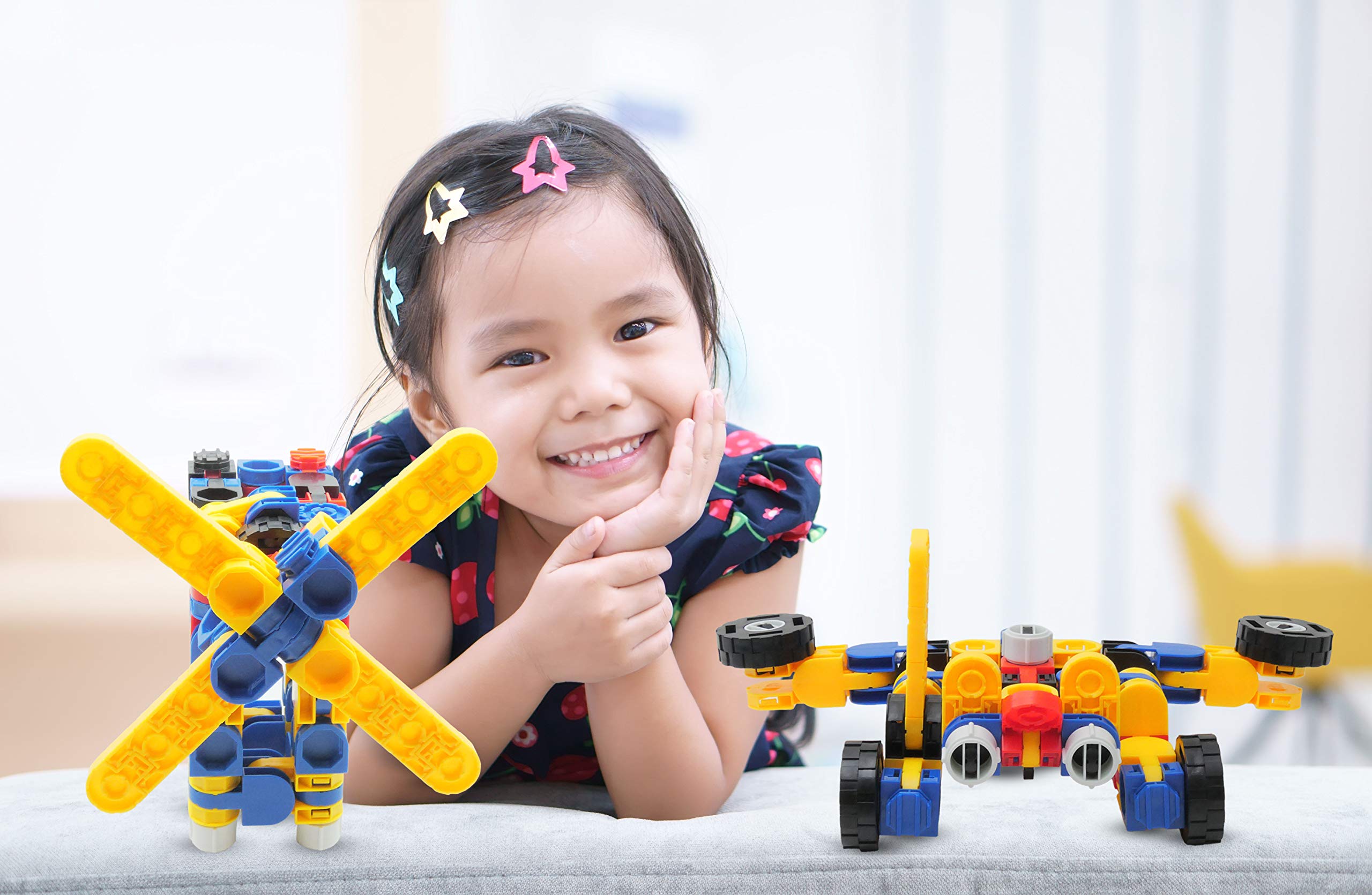 Skoolzy Klikio 8 in 1 Construction Building Engineering Toys 98 Piece Kit - STEM Bin Toys for Ages 7+, Includes Storage Bag and Booklet with Building Designs