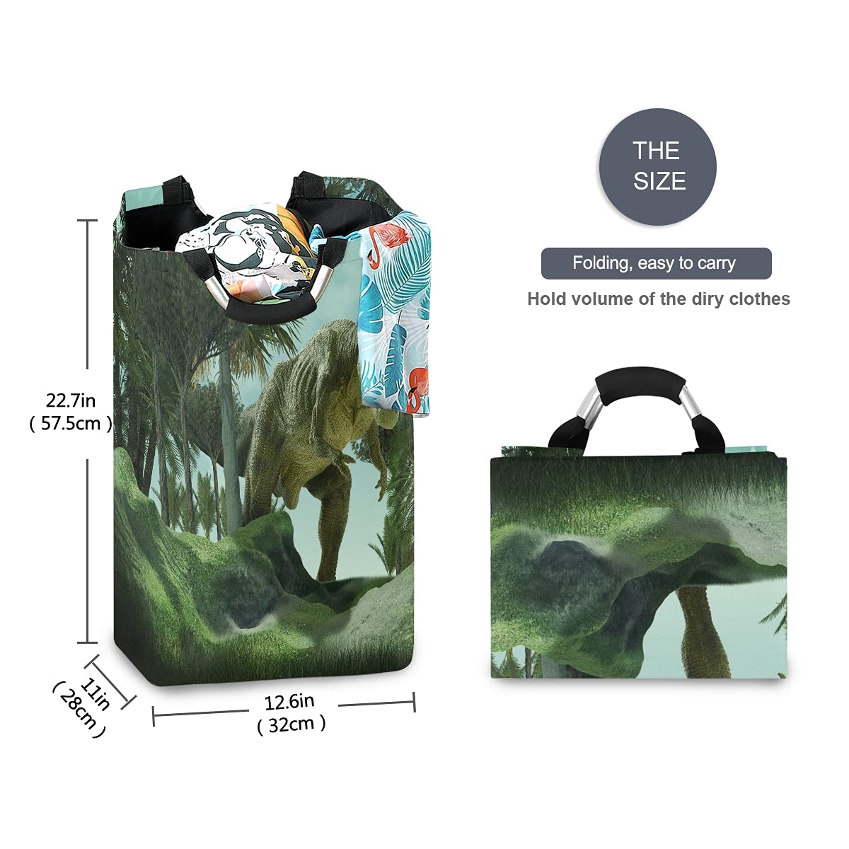 Jurassic Dinosaur Jungle Park Large Laundry Basket Collapsible Laundry Bag Hamper Foldable Cloth Storage Bin with Handles for Kids Dorm Bedroom