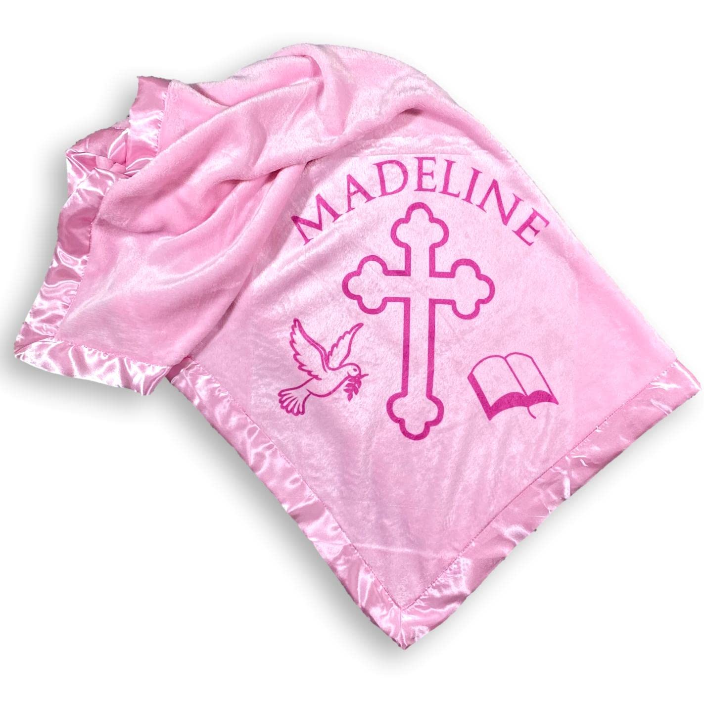 Custom Catch Personalized Baptism Baby Blanket Gift - Girl Name for Christening (Pink, 1 Text Line)