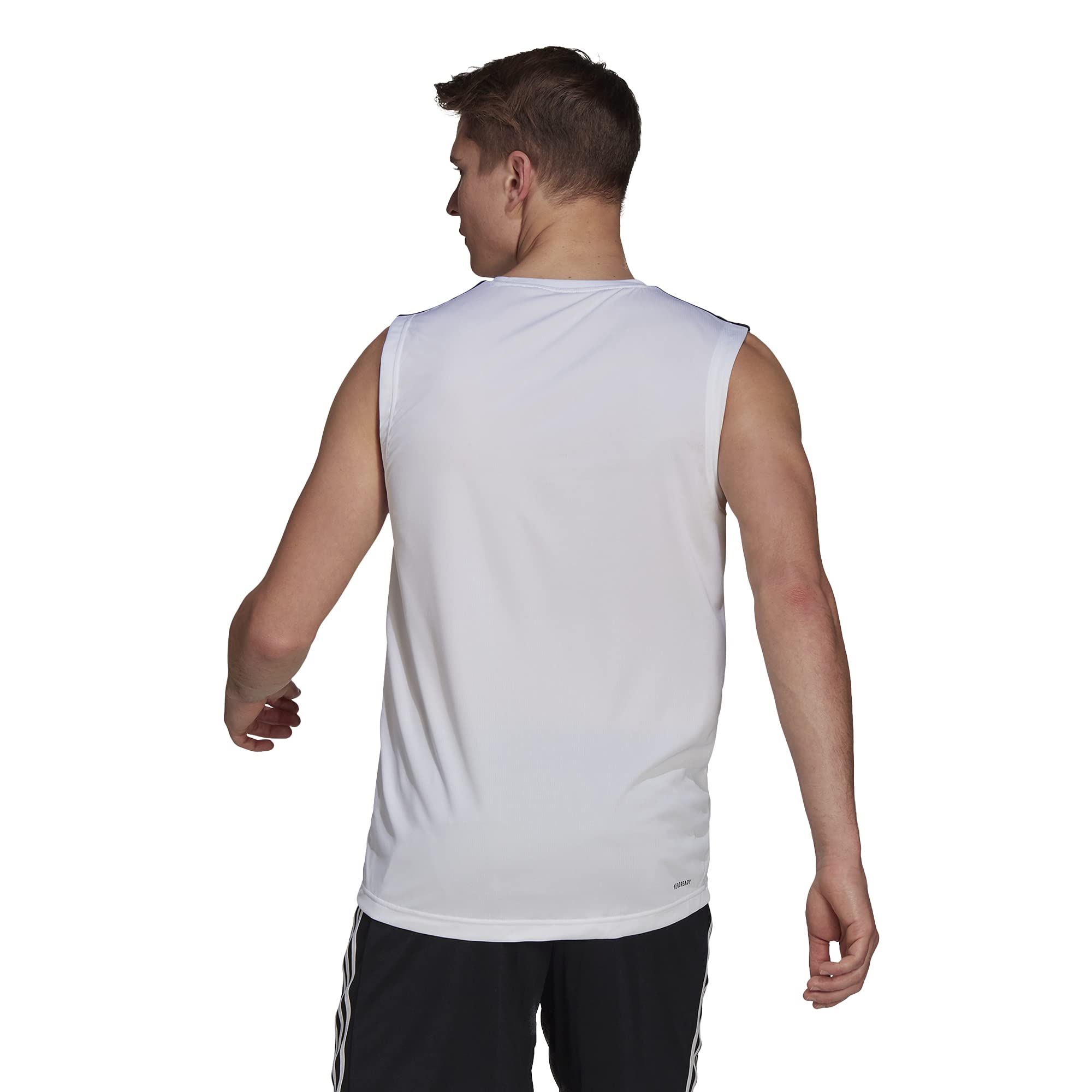 adidas Men's AEROREADY Designed 2 Move Sport 3-Stripes Tank Top, White, Large