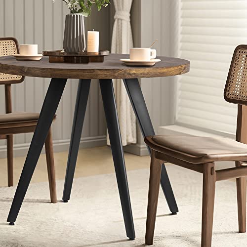 Comfy to go Round Dining Table, 31.5" Small Kitchen Table for 2-4 Person, Mid Century Modern Dining Table with 1.4" Thickness Wood Grain Tabletop for Dining, Living Room, Small Space (Rusty Brown)
