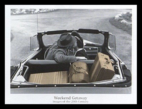 Buyartforless Framed Weekend Getaway, Images of The 20th Century 32x24 Art Print Poster Vintage Black and White Romantic Couple Love Kissing in Car