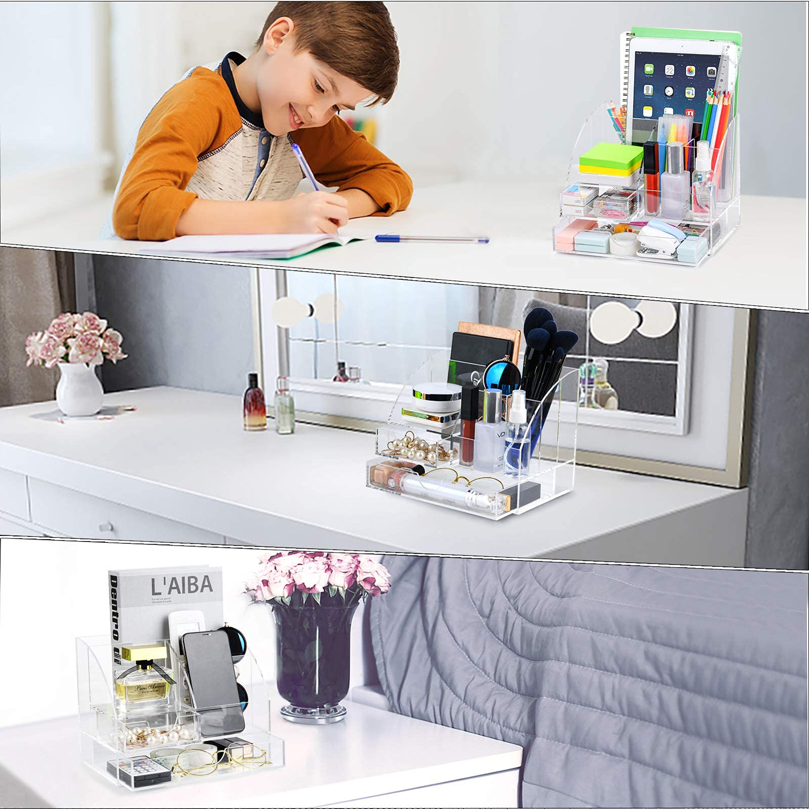 Acrylic Office Desk Supplies and Accessories,clear Desk stationary organizer with Drawers, Pen and Pencil Holder,Desktop Organization