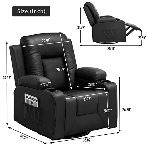 COMHOMA Recline Chair Set,Furniture 3PC Bonded Leather Recliner Set Living Room Set, Sofa with massger(Black, 3+2+1)