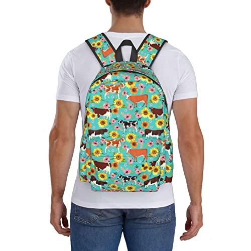 Biunnru Cow Sunflower Flower Travel Backpacks 15 In Cartoon Backpacks For Laptop Backpack