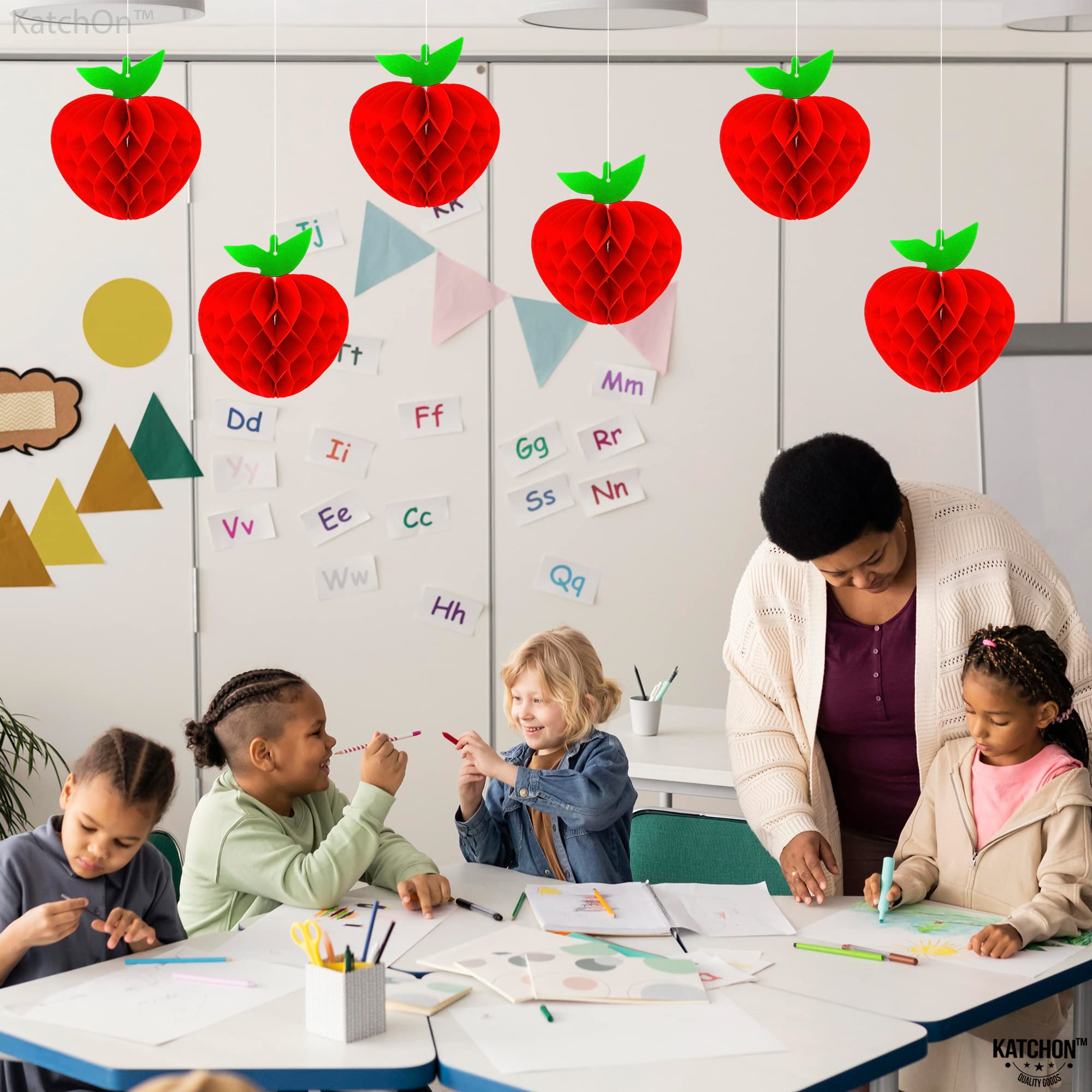 KatchOn, Red Apples Honeycomb Centerpiece Decorations - Large, Pack of 6 | Back to School Decorations for Classroom | Apples Hanging Decoration | Apples Honeycomb Garland, Apples Decorations for Party