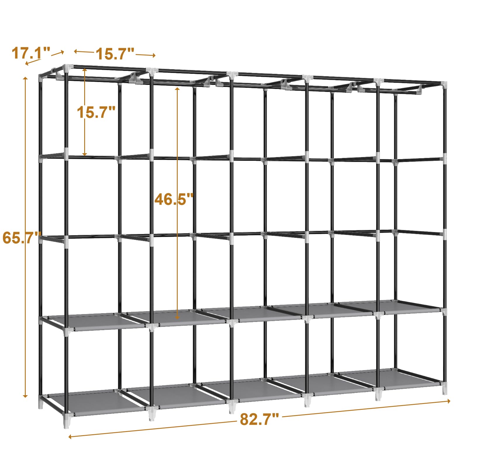 MOGELAFOO 83 Inch Wide Portable Closet Wardrobe, Clothes Storage Rack Organizer with Cover, 5 Clothes Hanging Rods and 10 Storage Shelves, Black