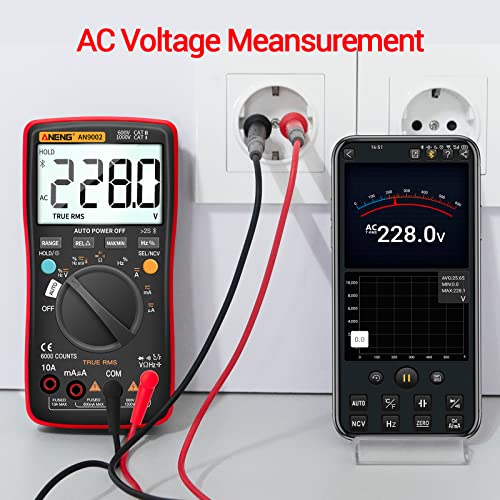 ANENG Bluetooth Multimeter Digital Tester Auto-ranging TRMS 6000 Counts Ohmmeter for AC/DC Voltage,Current,Resistance,Continuity,Capacitance,Diodes,Temperature Meansurement,Volt Meter for Automotive