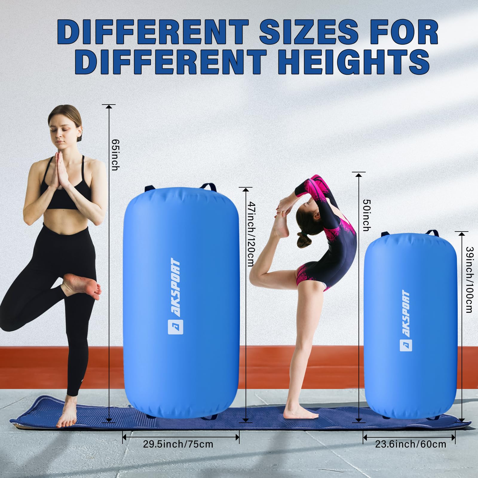 AKSPORT Air Roller Gymnastics Air Barrel for Backbends and Back Handsprings Exercise Training with Electric Air Pump for Home Use/Yoga/Cheerleading/Tumbling/Back Walkovers