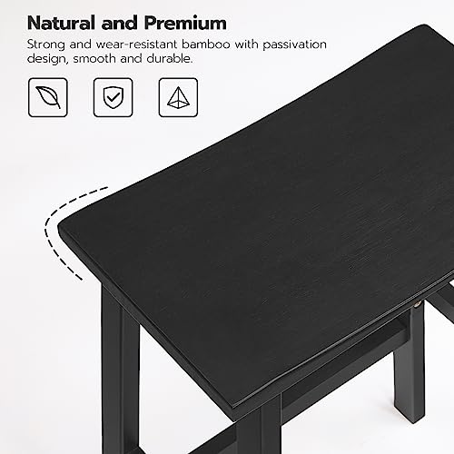 HOOBRO Bar Stool Set of 2, Bamboo Bar Chairs, 26 Inches Kitchen Counter Stools with Footrest, Saddle Stools, for Living Room, Dining Room, Party Room, Industrial Style, Black BB03MD01