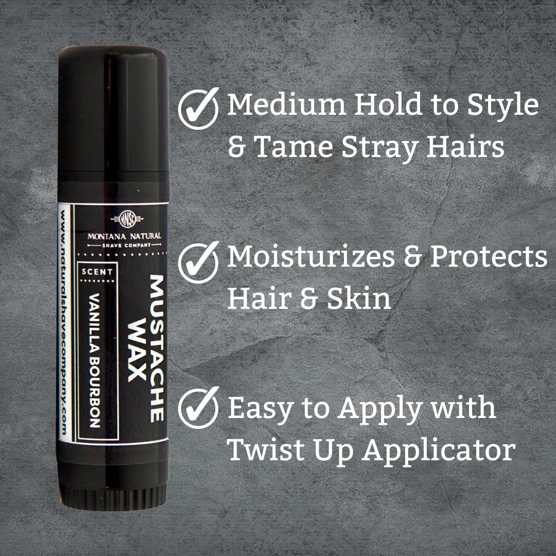 MNSC Vanilla Bourbon Mustache Wax - Medium Hold Balm - All-Natural Beeswax and Plant-Based Oils, Petroleum-Free, Hypoallergenic Ingredients, Handmade in USA