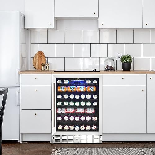 Takywep 24 Inch Beverage Refrigerator, 5.1 Cu.ft Beverage Cooler Under Counter, 166 Cans Drink Fridge for Drinks, Soda, Beer or Wine, 36~60°F Adjustable Temperature.