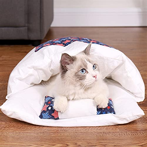 BECTAN cat Sofa Cat Bed Winter Removable Warm Cat Sleeping Bag Deep Sleep Pet Dog Bed House Cats Nest Cushion with Pillow Cat Supplies (Color : Pink ice Cream, Size : L)