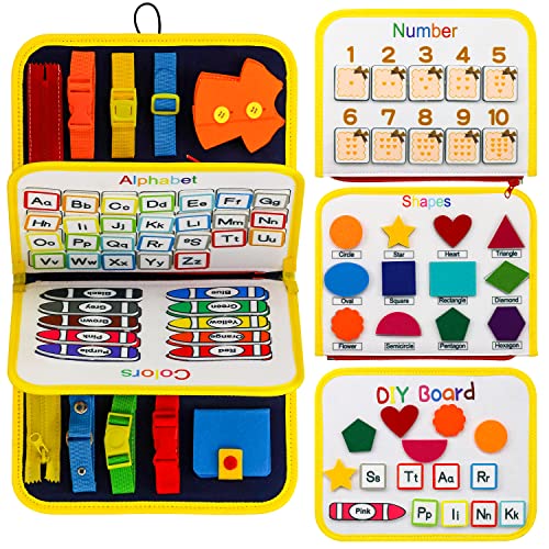 HarVow Felt Montessori Busy Books for Toddlers, Busy Boards Multiple Themes, Portable Autism Toys can Zipper Removable, Easy Reusable for Preschool Sensory Busy Activities Learning Toy
