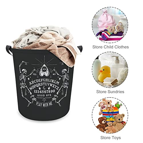 Black Gothic Skeleton Magic Witch Ouija Board Large Laundry Basket Hamper Bag Washing with Handles for College Dorm Portable
