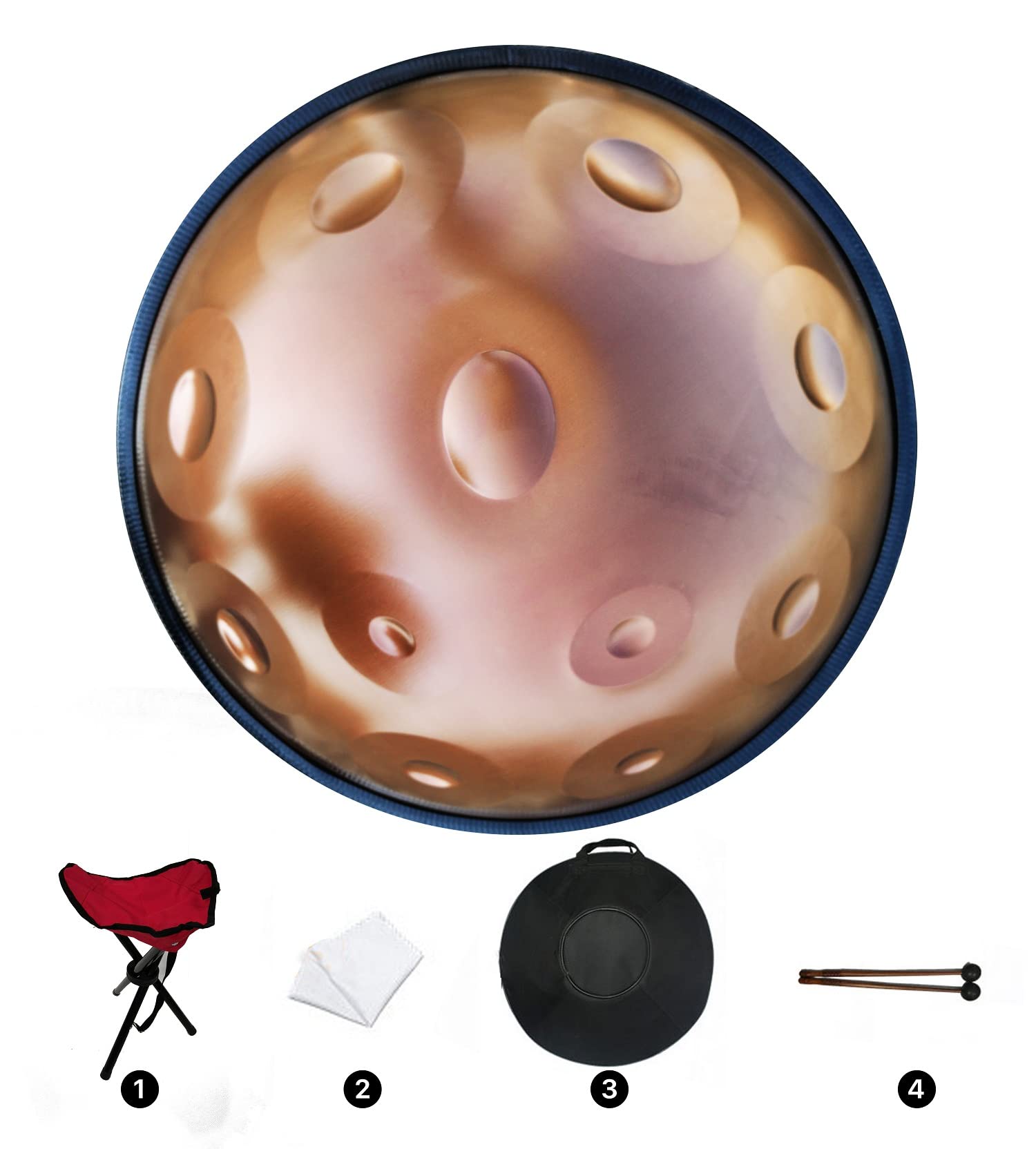YuElinG 432hz Handpan Drum YuELinG Gold 11 Notes 22 inch in D Celtic Minor with Soft handpan case, Durable handpan Stand