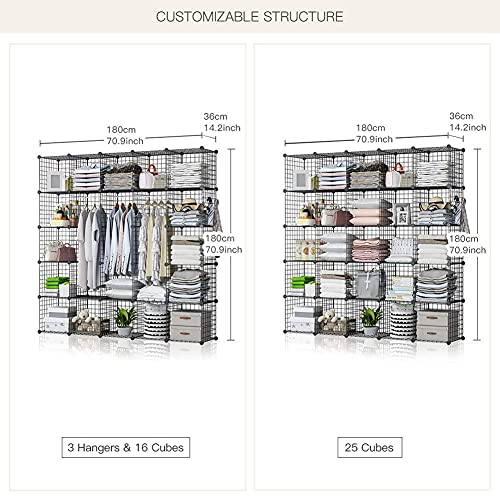 YOZO Wire Cube Storage Metal Closet Wardrobe Room Organizaion armoire Pantry Cabinet Book Shelf Organizer Rack MultiFuncation Cubby Shelving Unit, 25 Cubes, Black