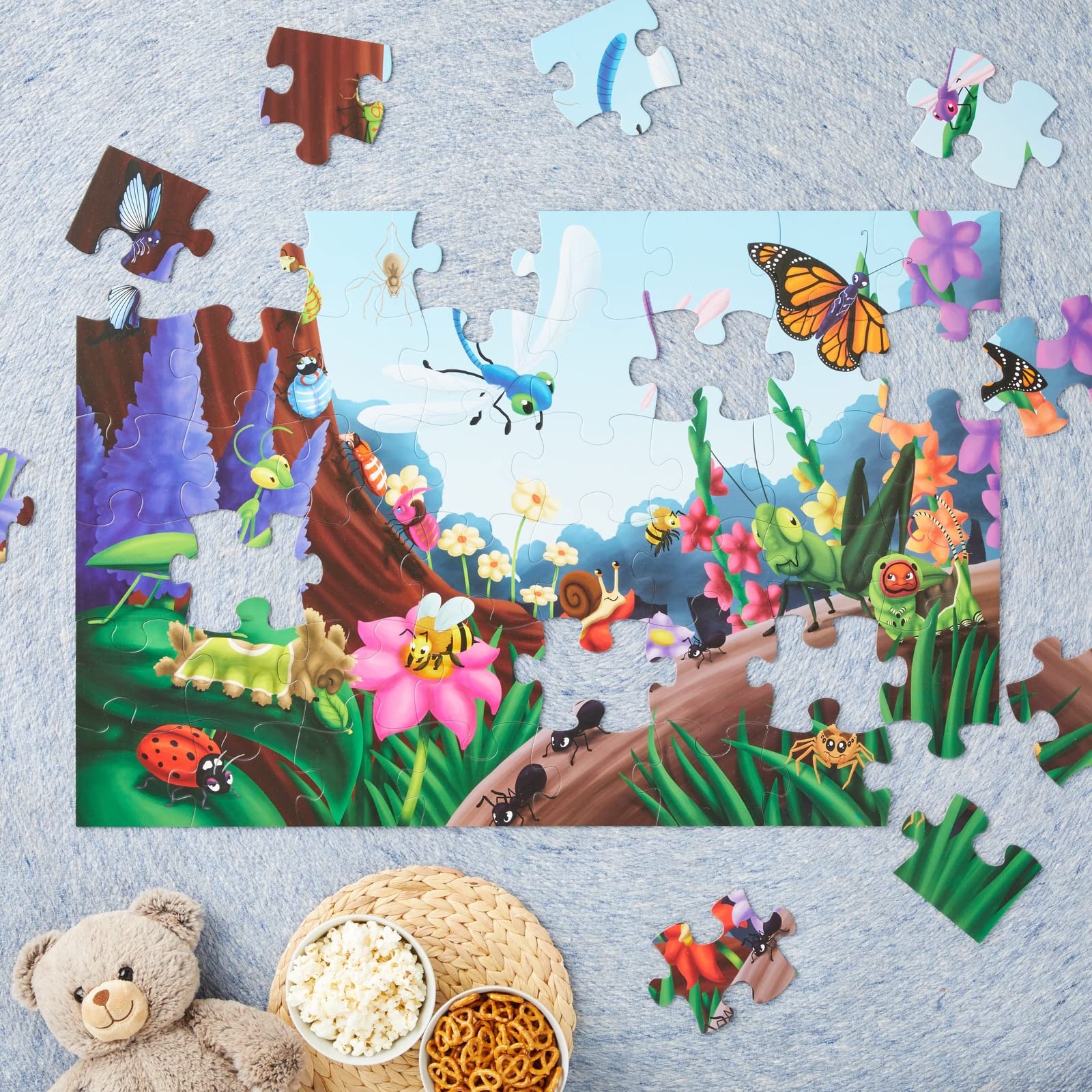 BLUE PANDA 48 Piece Giant Bugs and Insects Jigsaw Puzzle for Kids Ages 3-5 and 4-8, Jumbo Floor Puzzle for Toddler Preschool Learning (2 x 3 Feet)