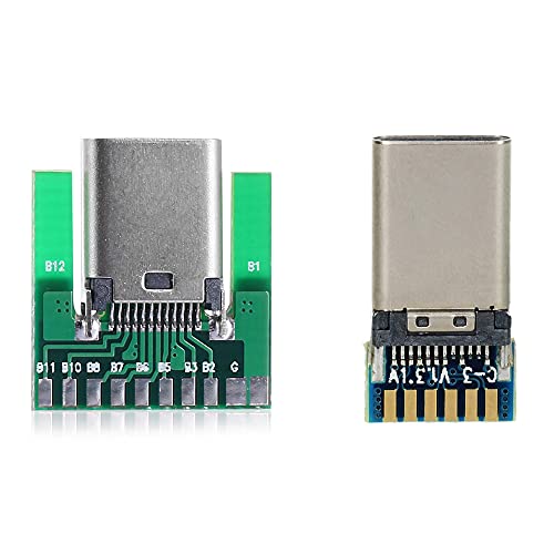 chenyang USB C DIY Connector USB 3.1 Type C 24Pin Male Plug & Female Socket Port Repair Replacement Solder Adapter with PCB Board