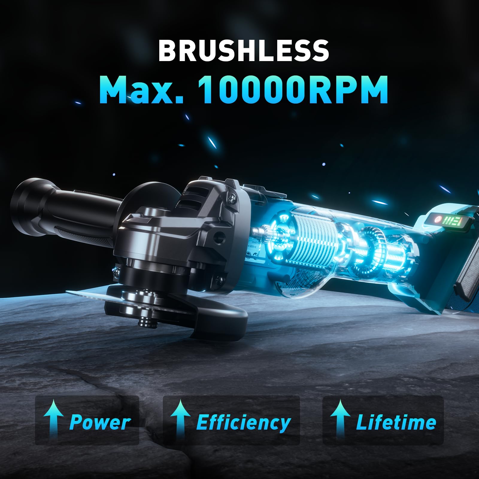APROTII 4-1/2" Cordless Angle Grinder for Makita Battery, 10000RPM Brushless Power Angle Grinder with Lock-on Design, 3-Speed&Handle, Cordless Electric Grinder for Metal Cutting & Grinding, Bare Tool