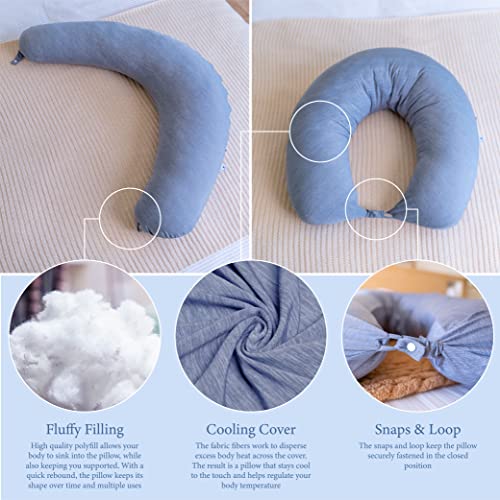 PharMeDoc Crescent Cooling Pregnancy Pillows - Body Pillow for Adults - Side Sleeper β Maternity and Nursing Pillow Breast Feeding - Pregnancy Must Haves - Dark Grey Cooling Cover