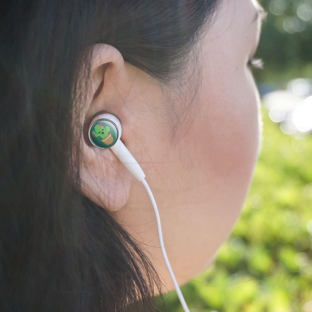 GRAPHICS & MORE Cute Cactus in Pot with Pink Flowers Novelty in-Ear Earbud Headphones