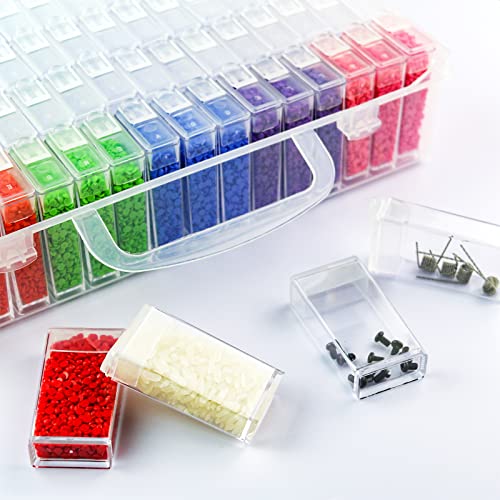 Diamond Painting Storage Containers, 64 Slots Bead Storage Containers with 140pcs Label for Diamond Art Organizer, Bead and Seed Storage Box (64 Grids)