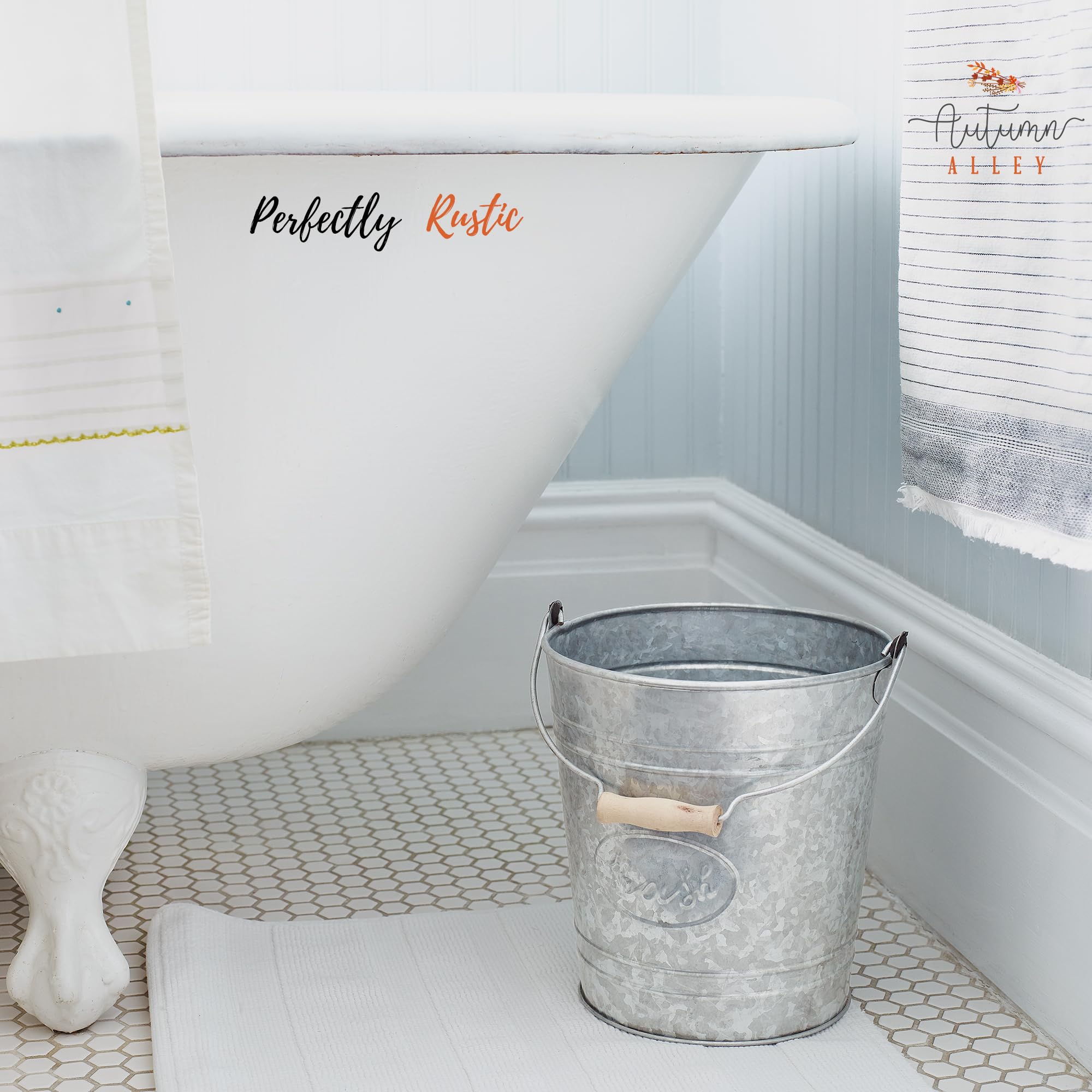 Autumn Alley Farmhouse 2 Pack Bathroom Trash Can - Rustic Galvanized Trash Can Bucket with Wooden Grip for Rustic Bathroom, Farmhouse Kitchen, Country Home Décor, 7 Liter, Galvanized Grey