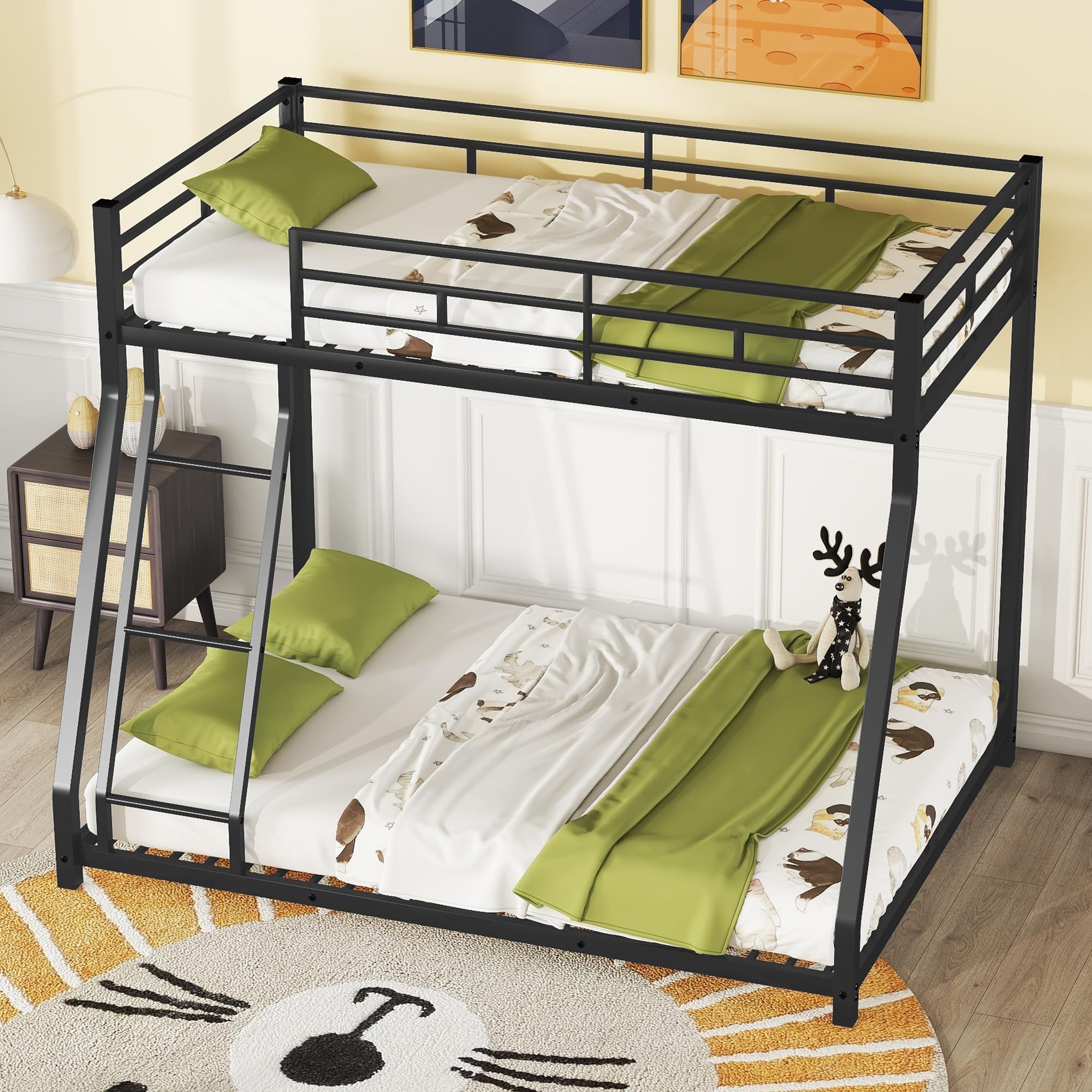 Bellemave Twin Over Full bunk Bed,Metal Floor Bunk Bed, Bunk Bed for Kids, Adults, Bunk Bed for Boys, Girls, Adult bunk beds Heavy Duty, Black
