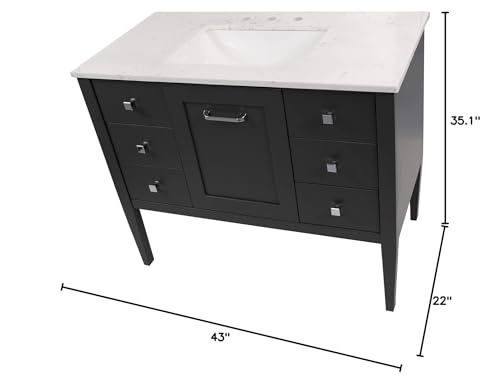 Spring Mill Cabinets Fordwin Bathroom Vanity with 1-Door Cabinet, 6 Drawers, Countertop with Undermount Sink, 43" W x 22" D 35.1" H, Shale Gray/Pulsar Top
