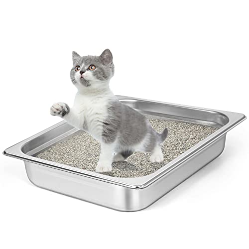 Shallow Travel Litter Box for Cats, Stainless Steel Litter Box for Cat Crate, Cat Playpen, Cat Kennel, Cage, Cat House (4 Quarts)