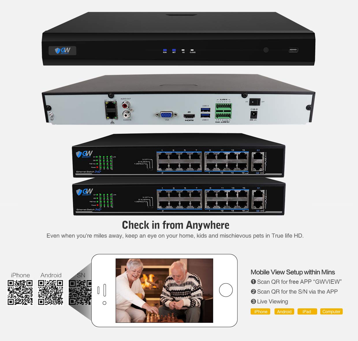 GW Security 32 Channel 4K NVR 5MP H.265 IP Surveillance Security Camera System with 32-Piece Super HD 1920P Weatherproof PoE Security Dome Cameras, AI Human & Vehicle Detection