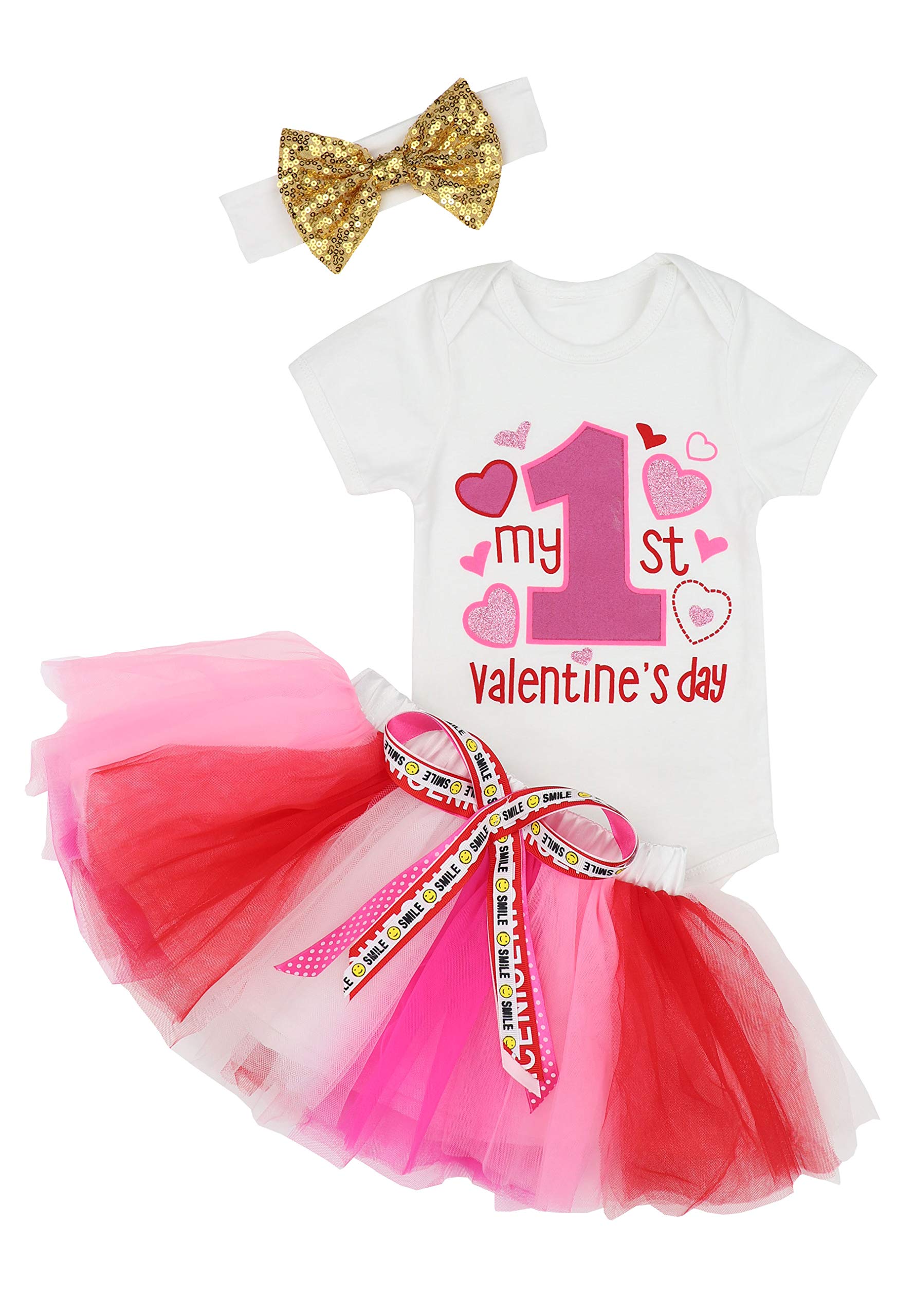 KANGKANG My First Valentine Day Newborn Girl Clothes Romper + Tutu Skirt Infant Summer Outfits 3PC Set 6-9 Months