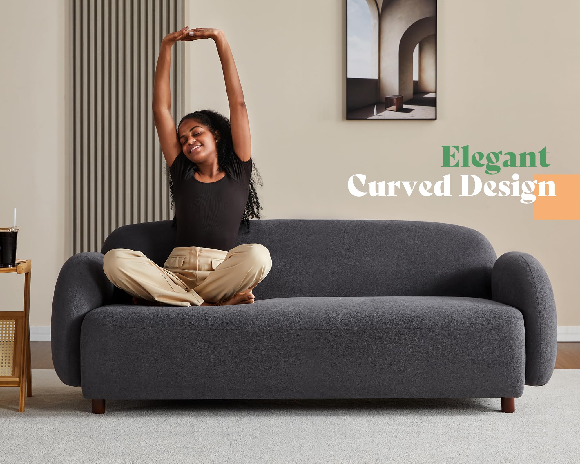 AMERLIFE Sofa, 3 Seater Cloud Couch, Curved Sofa with Soft Boucle Upholstery, Sofa Couch for Living Room, White Sofa