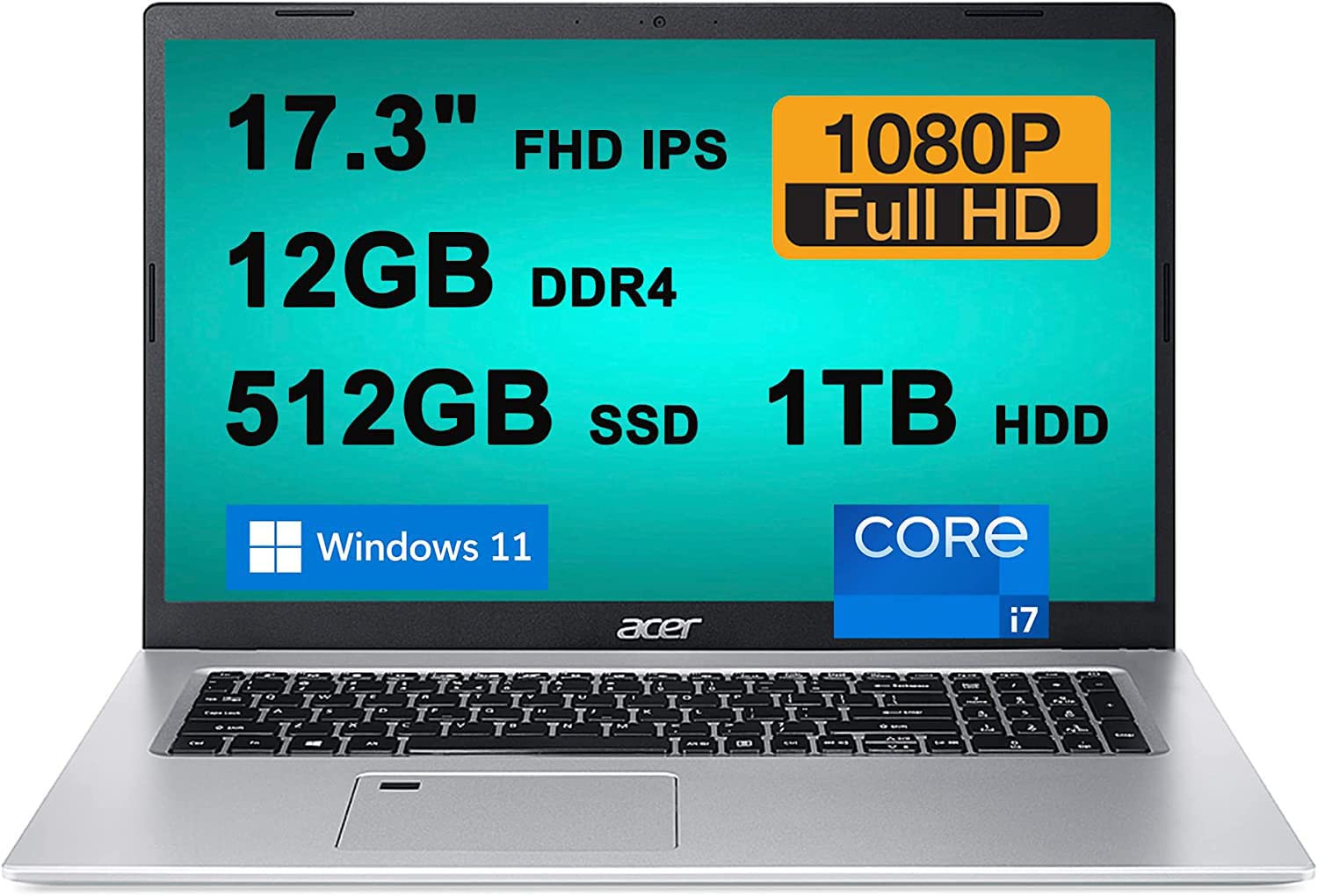 Acer 2023 Newest Aspire 5 Laptop, 17.3 inch FHD IPS Display, Intel Core i7-1165G7 Processor, 12GB RAM, 512GB SSD+ 1TB HDD, Intel Iris Xe Graphics, Wi-Fi 6, Windows 11 Home, Bundle with Cefesfy