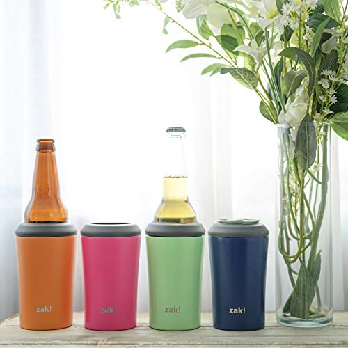 Zak Designs Durable 18/8 Stainless Steel with Vacuum Insulated Can and Bottle Cooler, Great for Cold Drinks Stay Cold in Pool and Party (12oz, Raspberry, BPA Free)