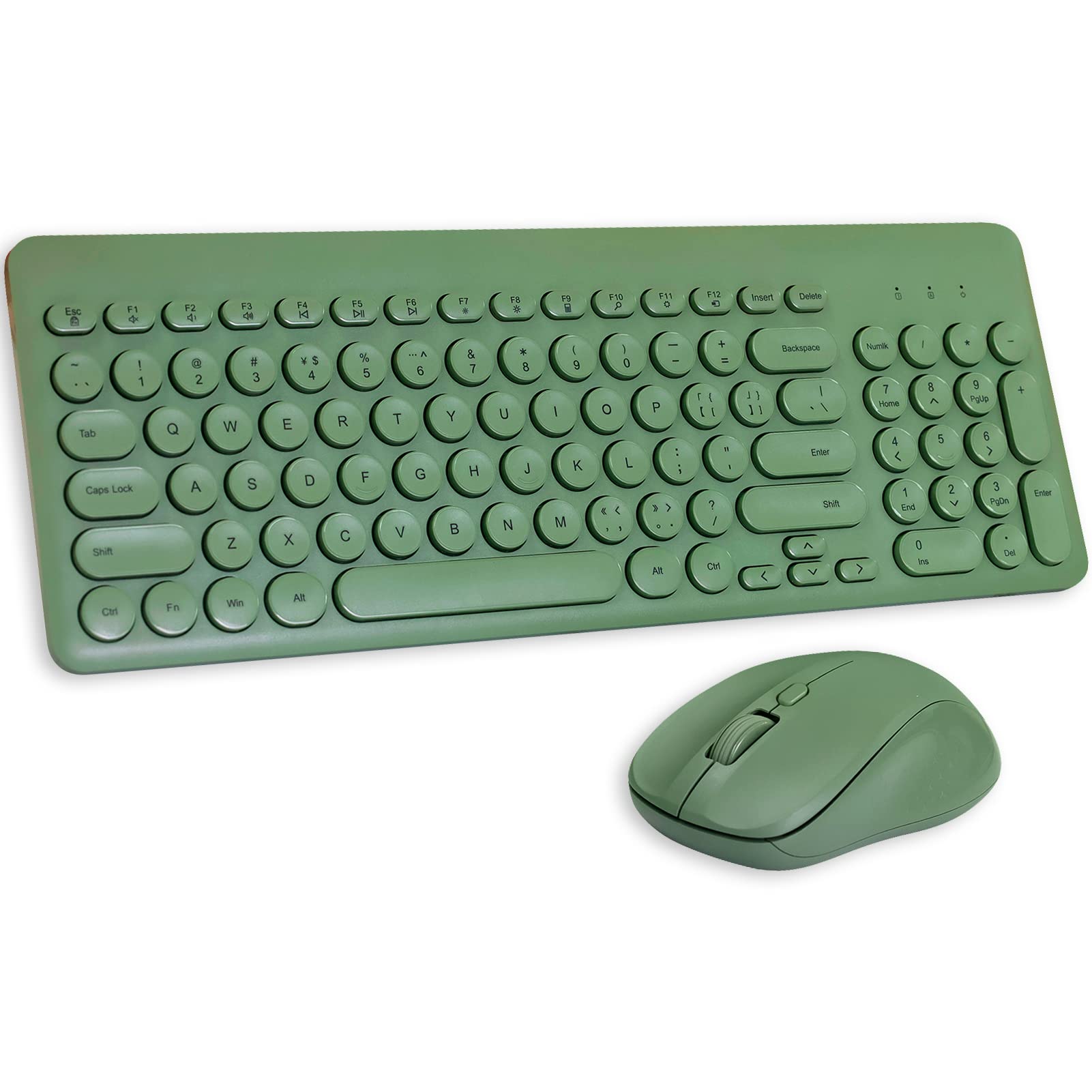Arcwares Wireless Keyboard and Mouse Combo, Sweet Green Cute Keyboard, 2.4G USB Ergonomic Full-Sized Mute Keyboard for Computer, Laptop, PC Desktops, Mac