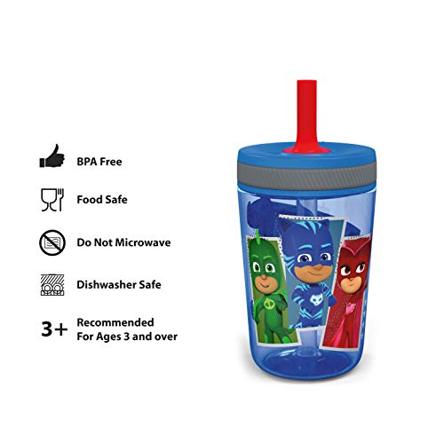 Zak Designs Kelso Tumbler 2pc Set, Leak-Proof Screw-On Lid with Straw Made of Durable Plastic and Silicone, Perfect Bundle for Kids, 2 Count (Pack of 1), PJ Masks Catboy Owlette Gekko