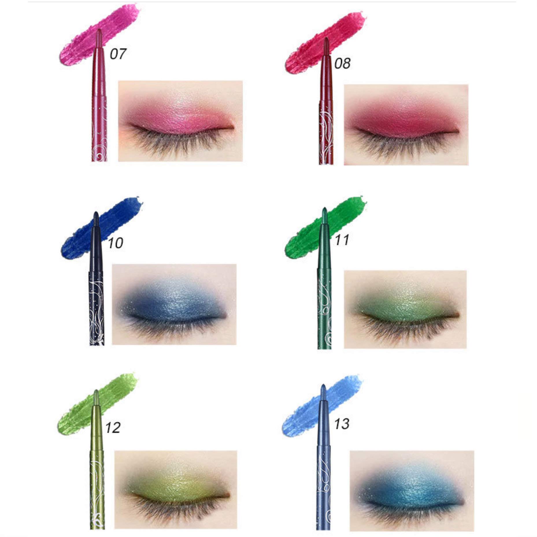 KAIQIKAIXI Waterproof Eyeliner, 12 Color Eyeliner, Eye Shadow Pencil, Eyebrow Pencil, Lip Liner, Multifunctional Color Painting Cosmetic Tool. (12Pcs)