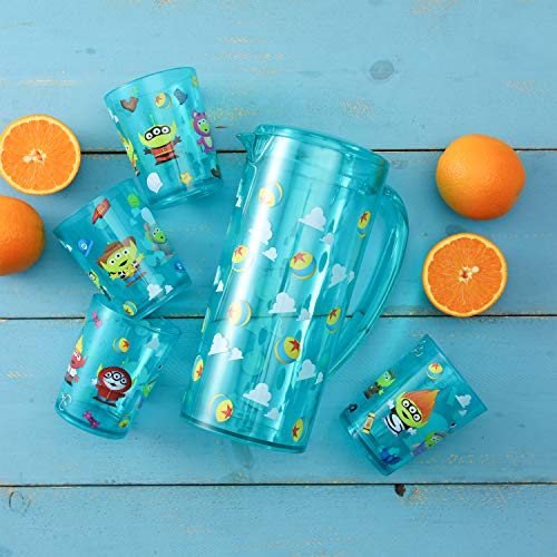 Zak Designs Pixar Movies Alien Remix Beverage Serving Set Includes Pitcher and 4 Durable Plastic Tumblers with Unique Artwork, Perfect for a Pool Party (5 Pieces), Green,10 ounces